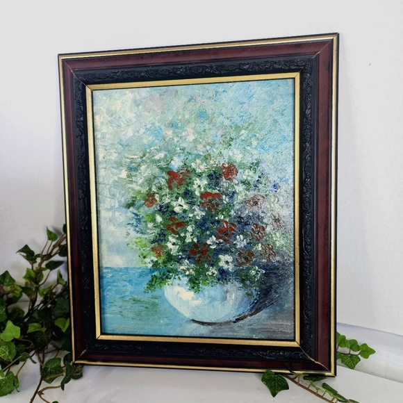 Unsigned | Art | Unsigned Framed Oil Painting On Board Floral Flowers ...